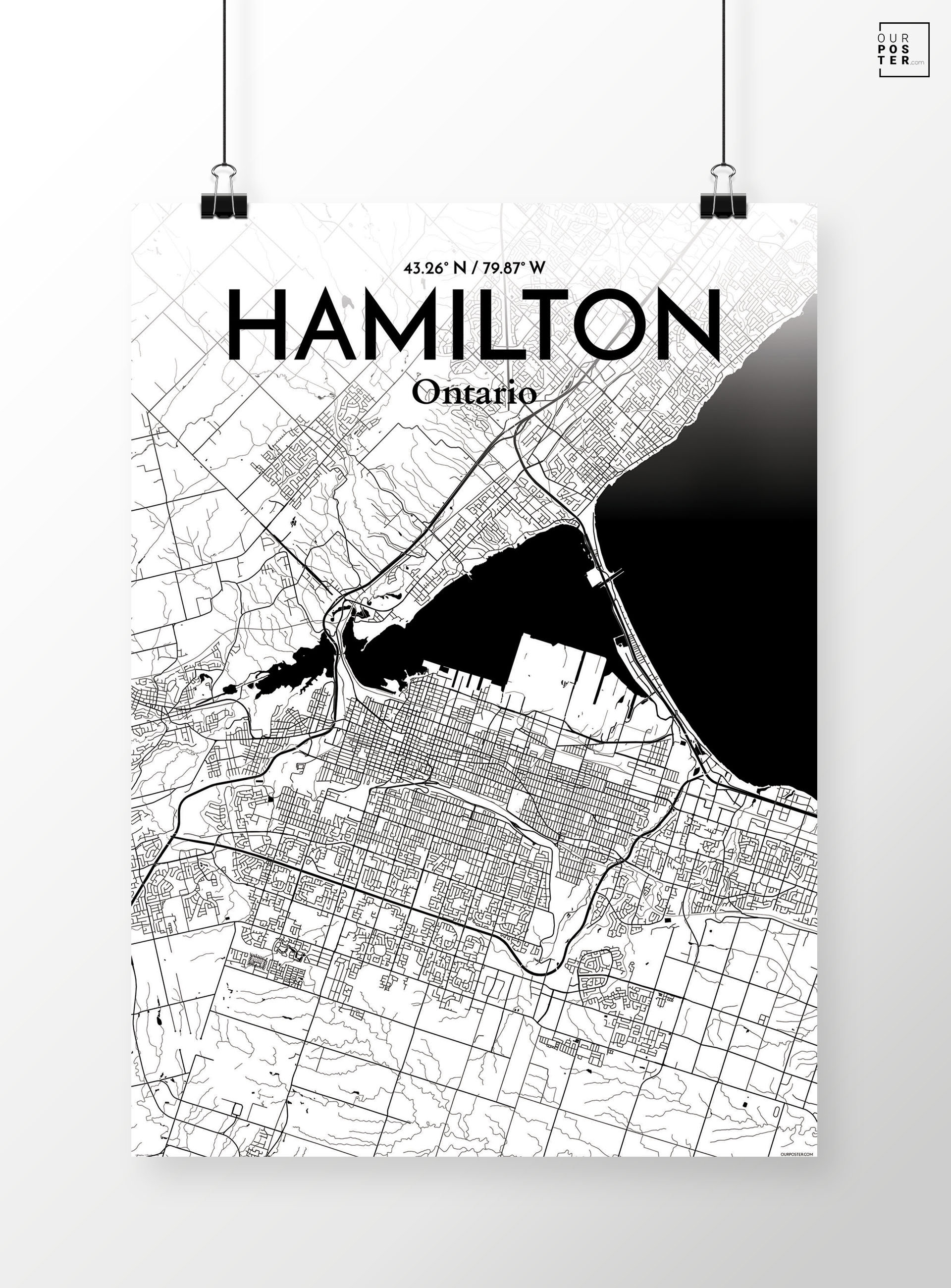 OurPoster.com 'Hamilton City Map' Graphic Art Print Poster in Ink ...