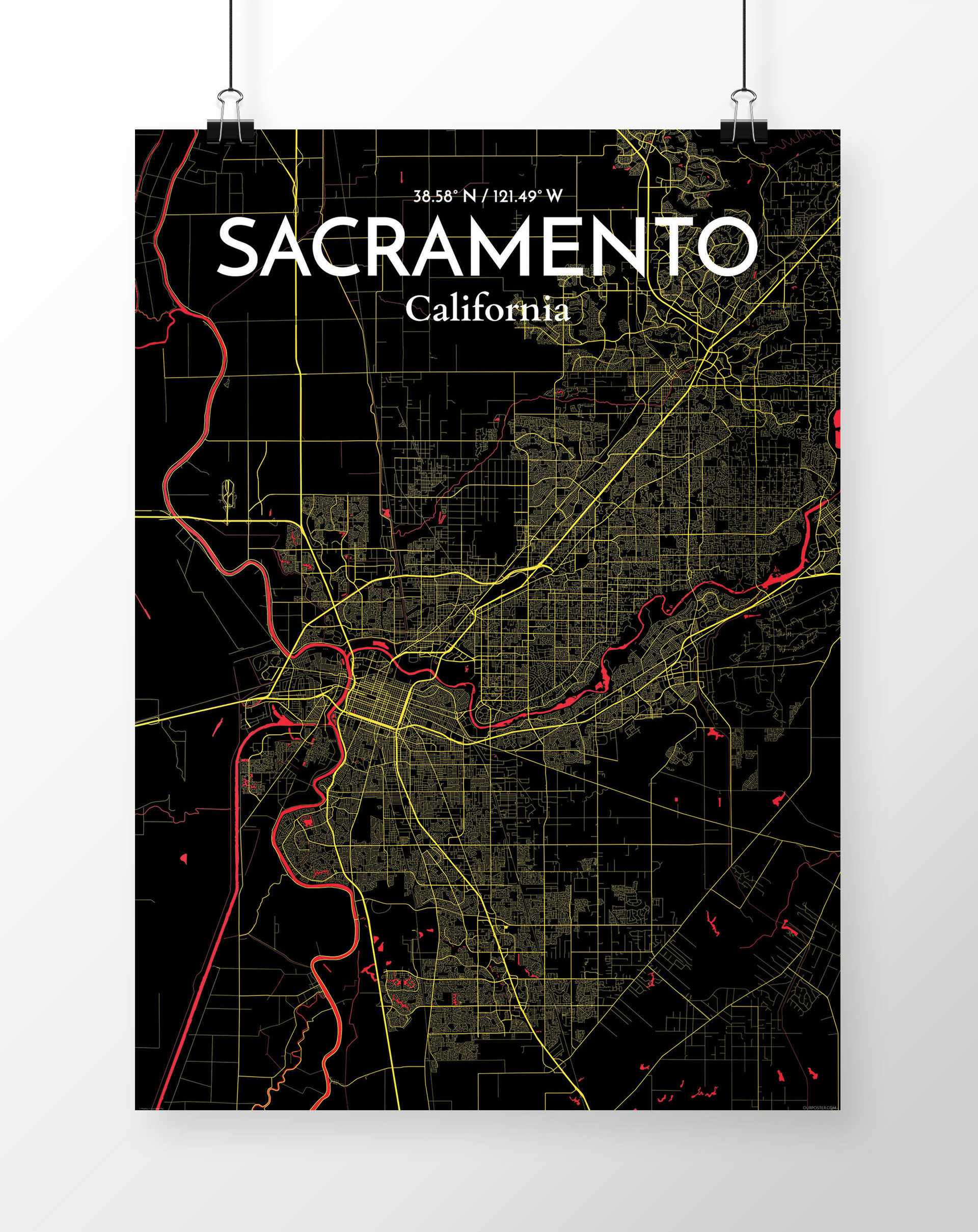 Williston Forge 'Sacramento City Map' Graphic Art Print Poster in Black ...