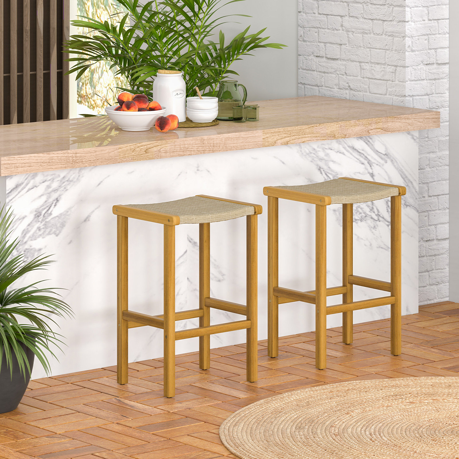 Winston Porter Paytin Acacia Outdoor Stool - Wayfair Canada