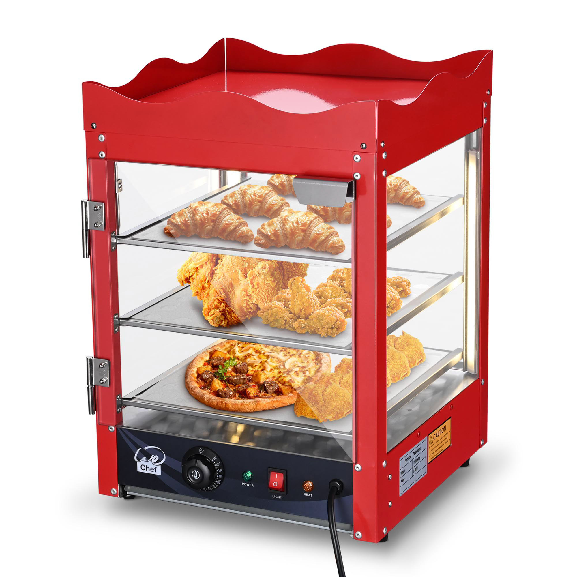 WeChef 3 Tier Commercial Food Warmer Display Case Countertop Pizza Red ...