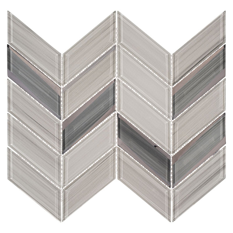 Andova Lausanne 2-in. x 5-in. Striated Chevron Glossy Glass Mosaic Wall ...
