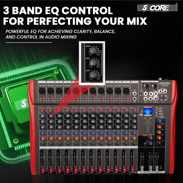 5 Core Audio Mixer 12 Channel DJ Controller Professional Sound Board ...