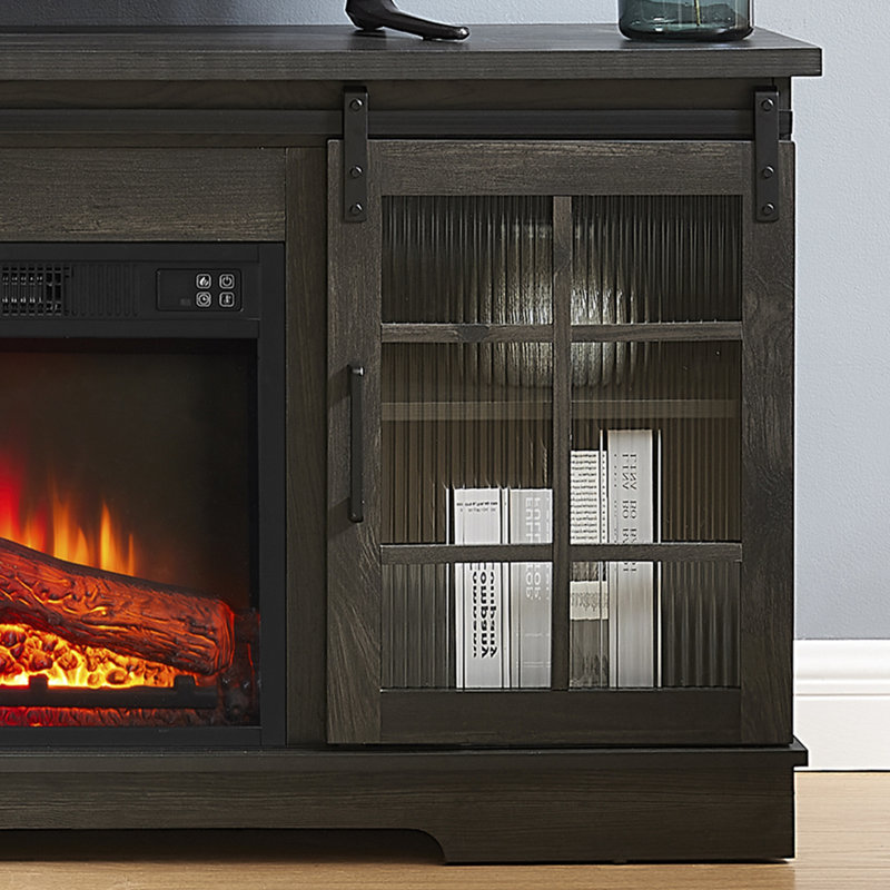 Gracie Oaks Saveena 59.13'' W Storage Credenza with Electric Fireplace ...