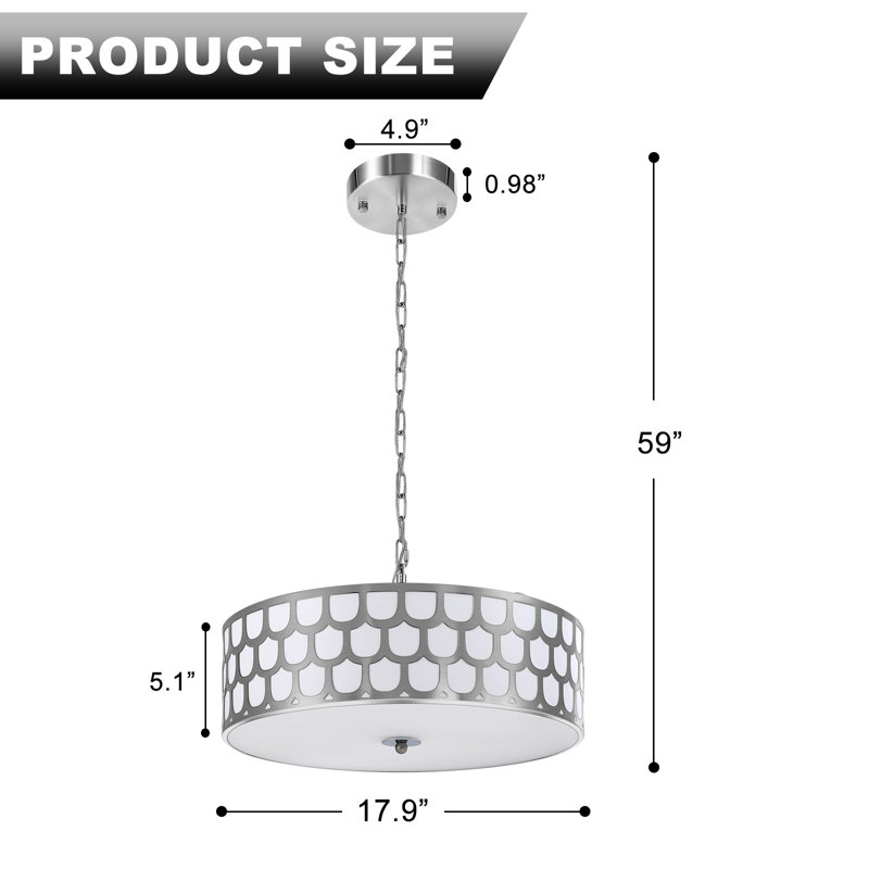 Ebern Designs Davalyn 3 - Light Brushed Nickel Drum Pendant & Reviews ...