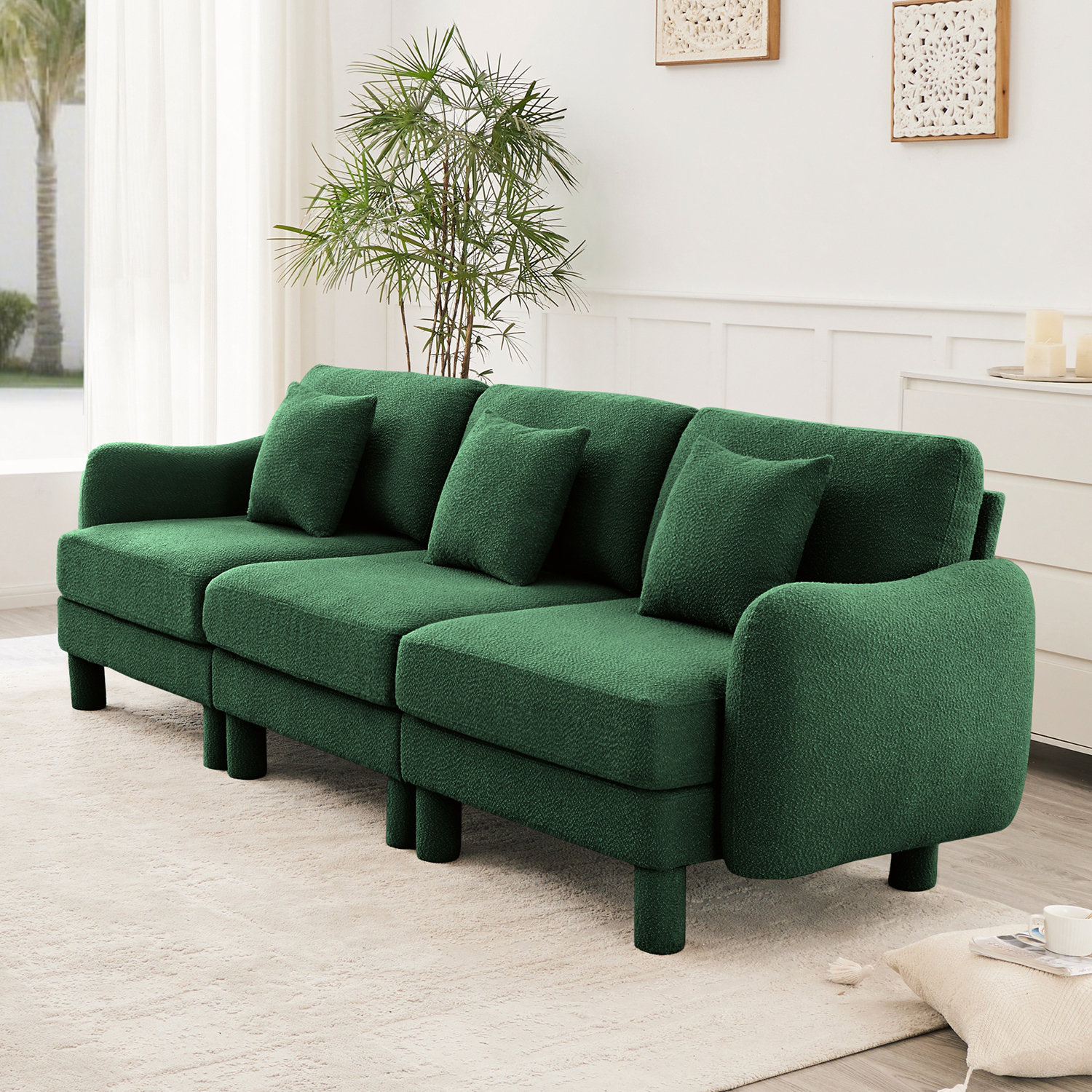 Latitude Run® Boucle Fabric 3-seater Sofa Couch With Distinctive Shell ...