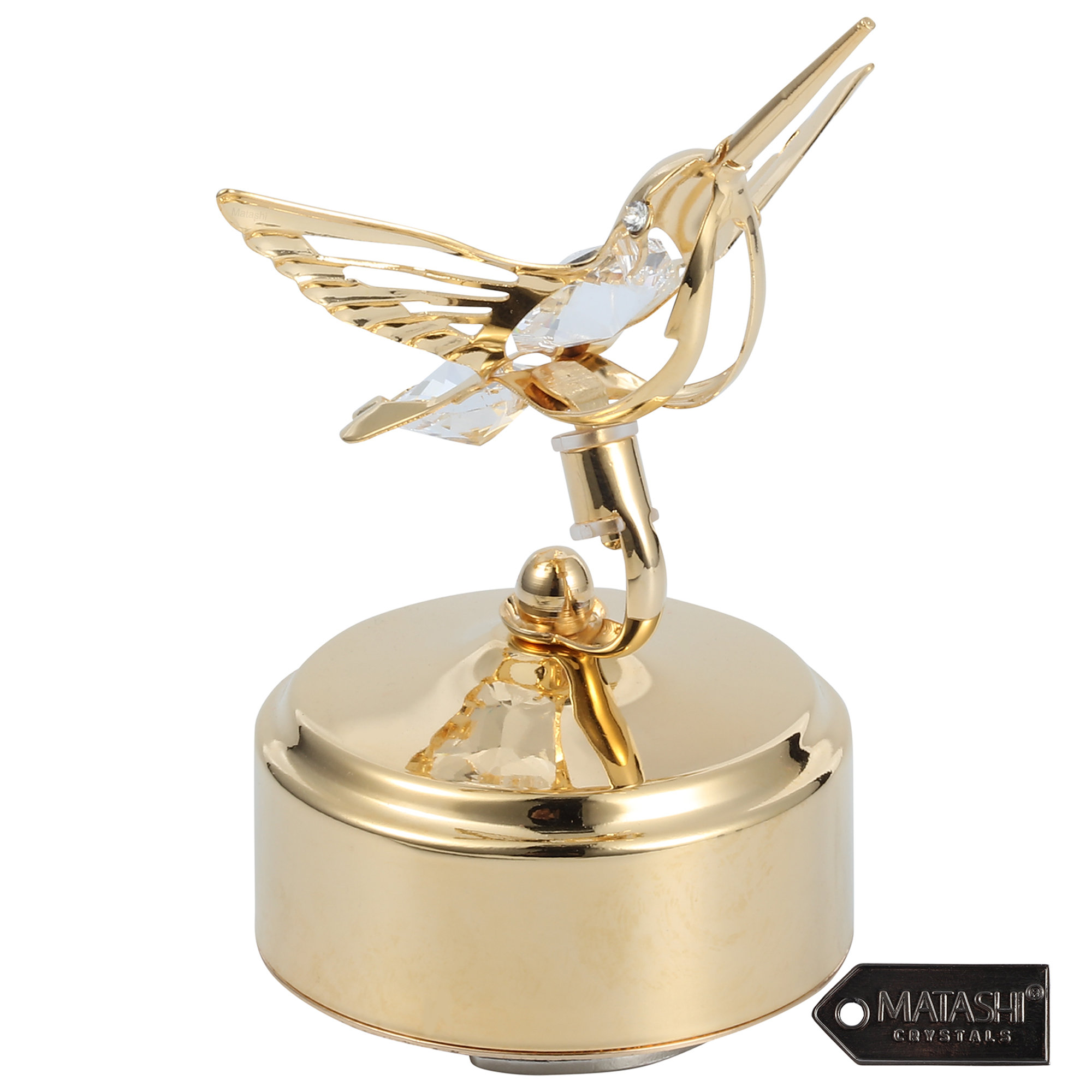 Matashi Crystal Music Box with Crystal Studded Bee-Hummingbird Figurine ...
