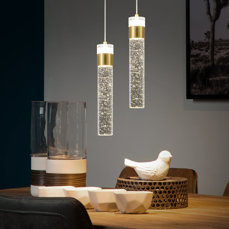 Everly Quinn 1- Light Kitchen Island Crystal LED Cylinder Pendant ...