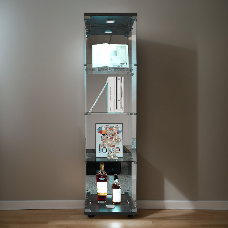 Wrought Studio™ 4-Layer Display Cabinet Modern Glass Showcase With LED ...