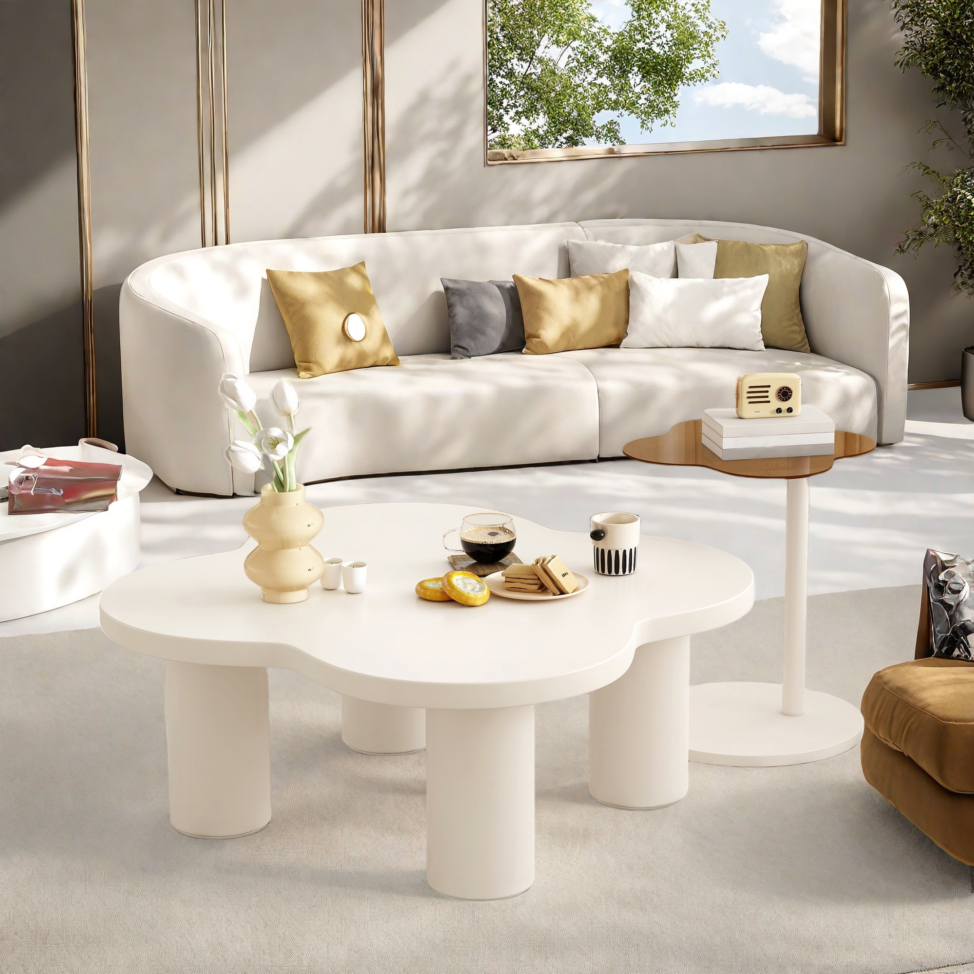 Ivy Bronx Coffee Table Set Of 2, Irregular Shape Coffee Table With Four ...