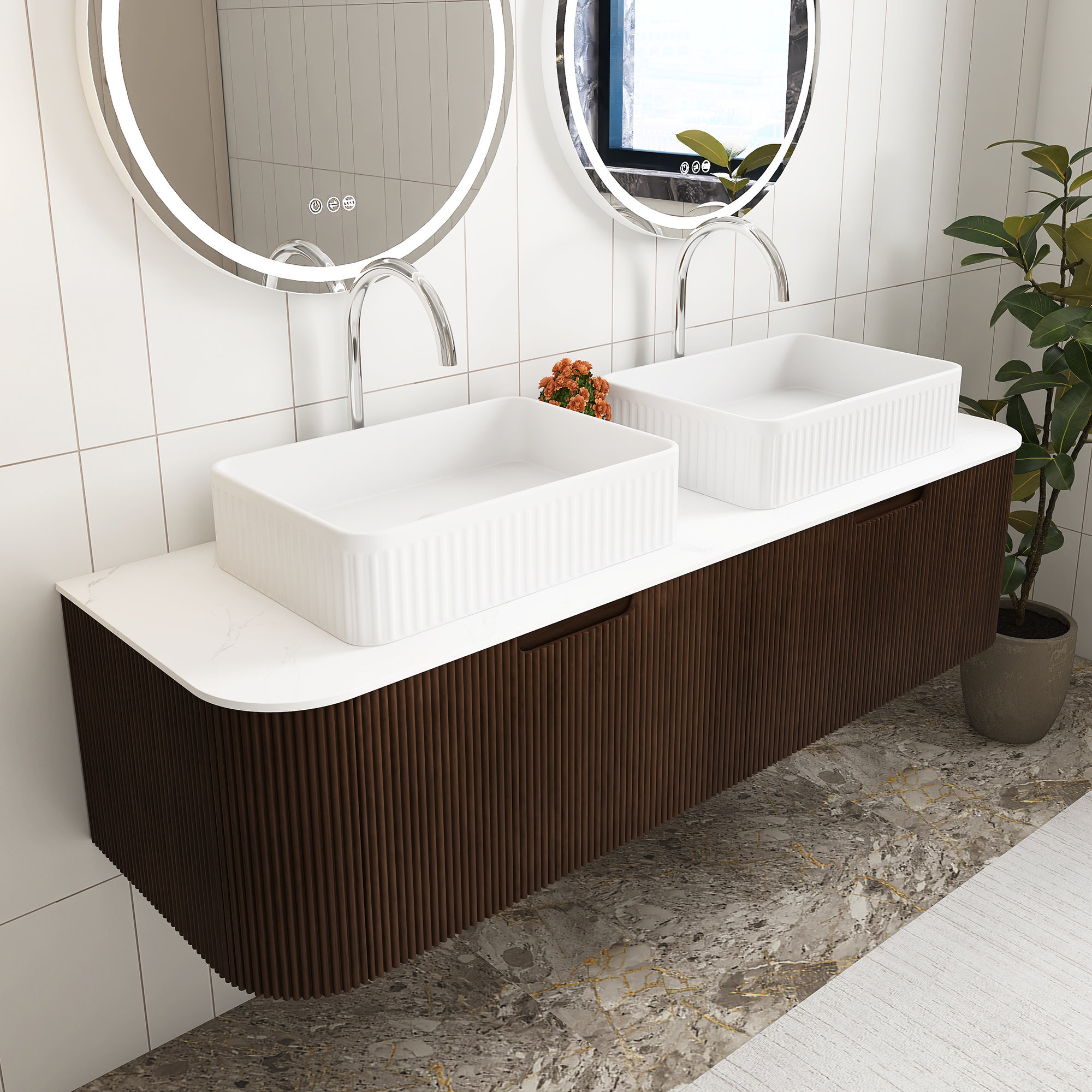 Hokku Designs 60" Pre-Assembled Wall-Mounted Bathroom Vanity Woodgrain ...