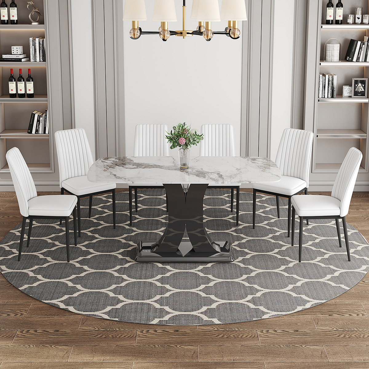 Orren Ellis Faux Marble Dining Table Set With Convertible Base, Luxury ...