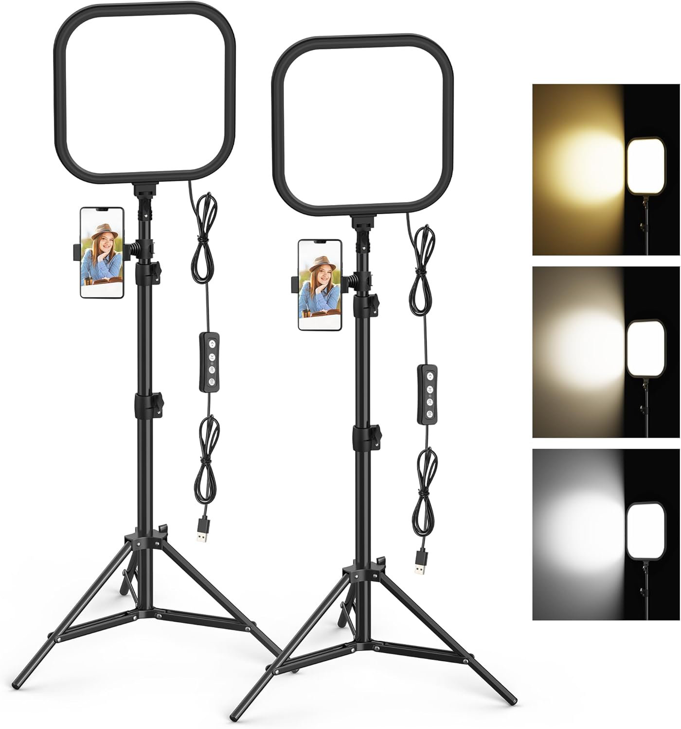 JJbaok 2Pack LED Video Light Kit, 15W Dimmable Photography Lighting With Tripod Stand, 2500 ...