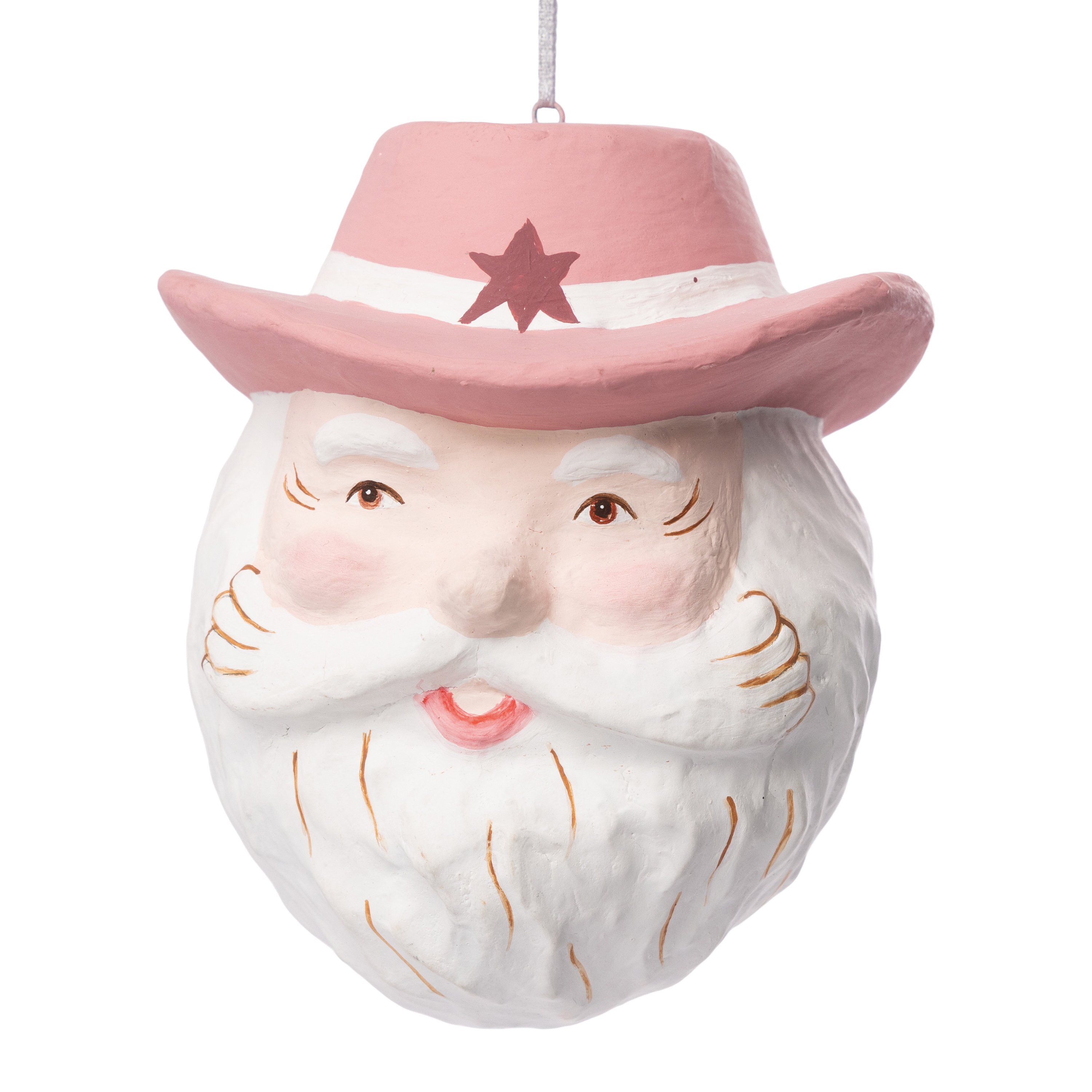 The Holiday Aisle® Handcrafted Paper Mache Cowboy Santa Ornament for ...