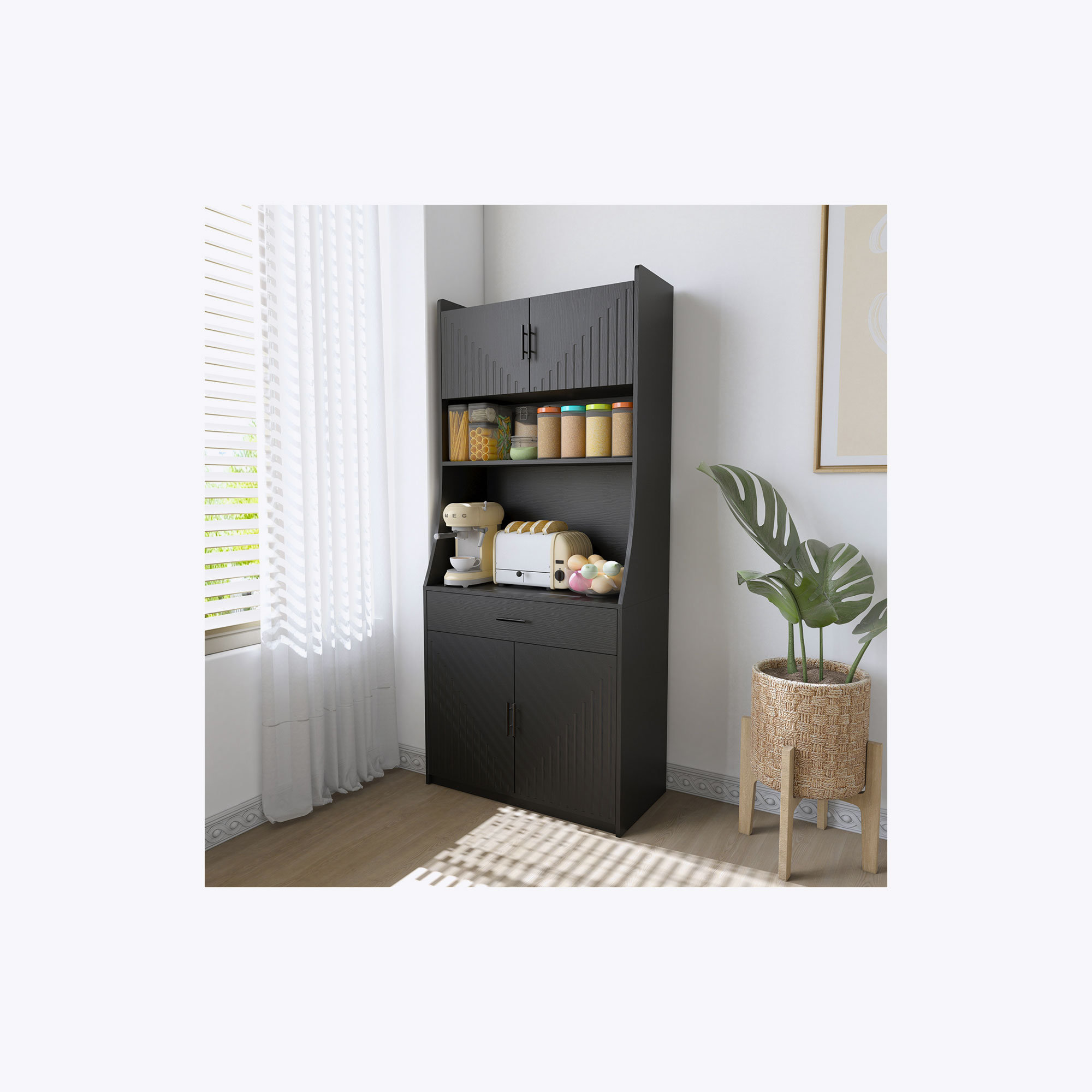 Latitude Run® 71" Kitchen Storage Cabinet with Charging Station,with 2 ...