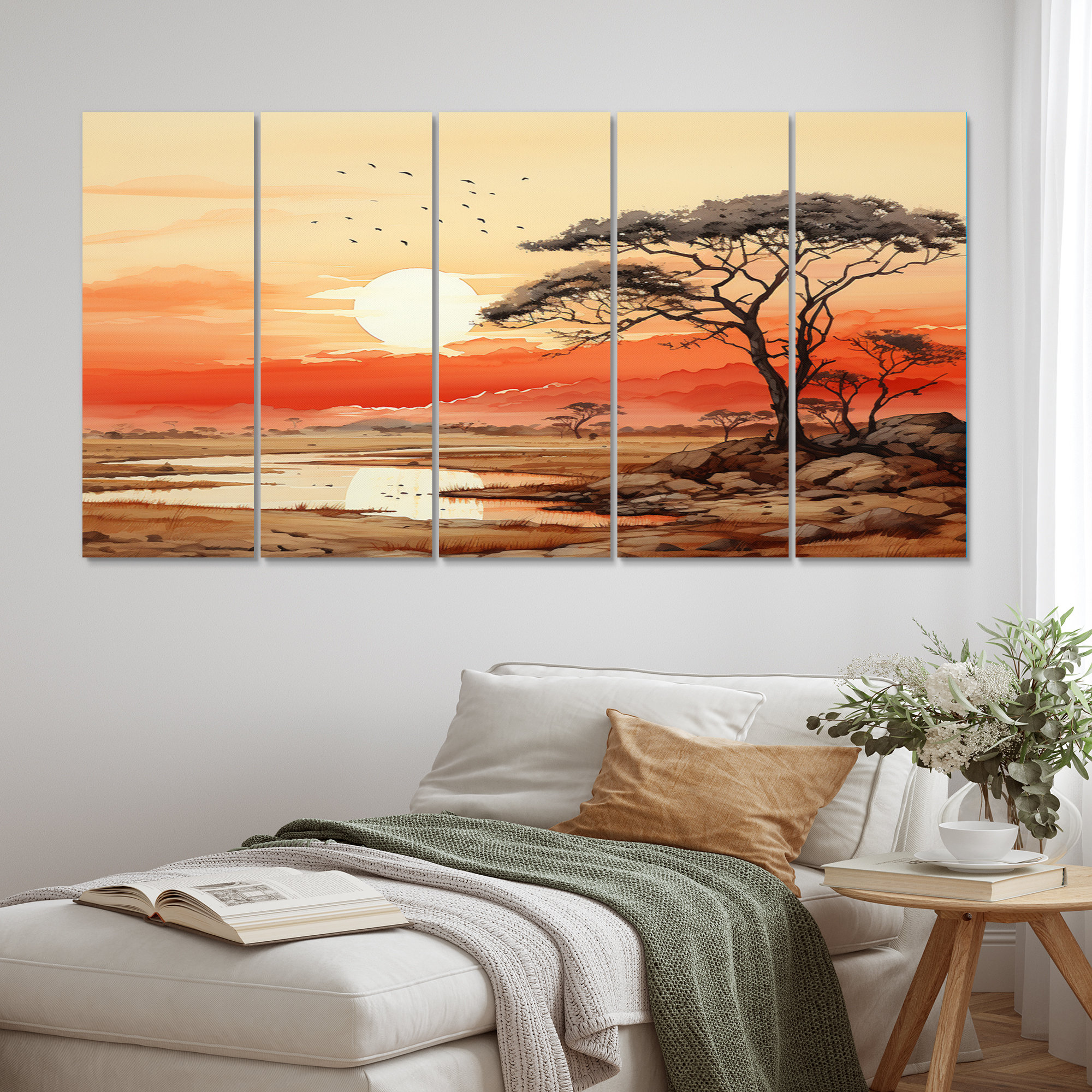 Design Art Orange Yellow African Landscape - Africa Metal Wall Decor ...