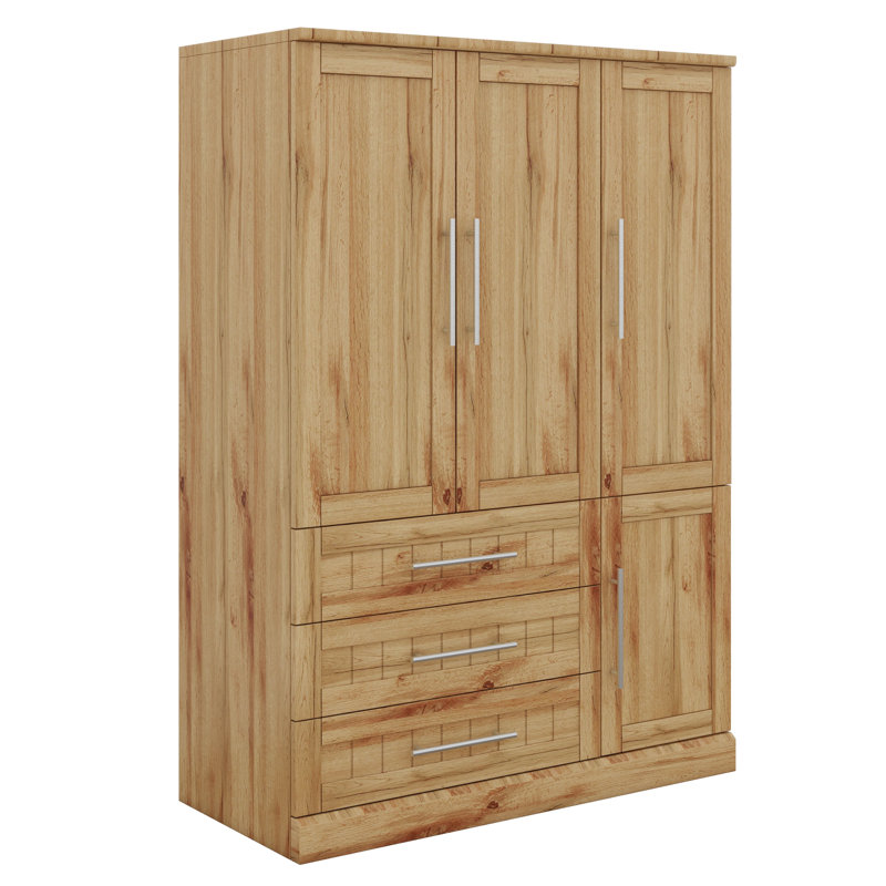 Millwood Pines 4 Door Wardrobe Armoire Closet With 3 Drawers And ...