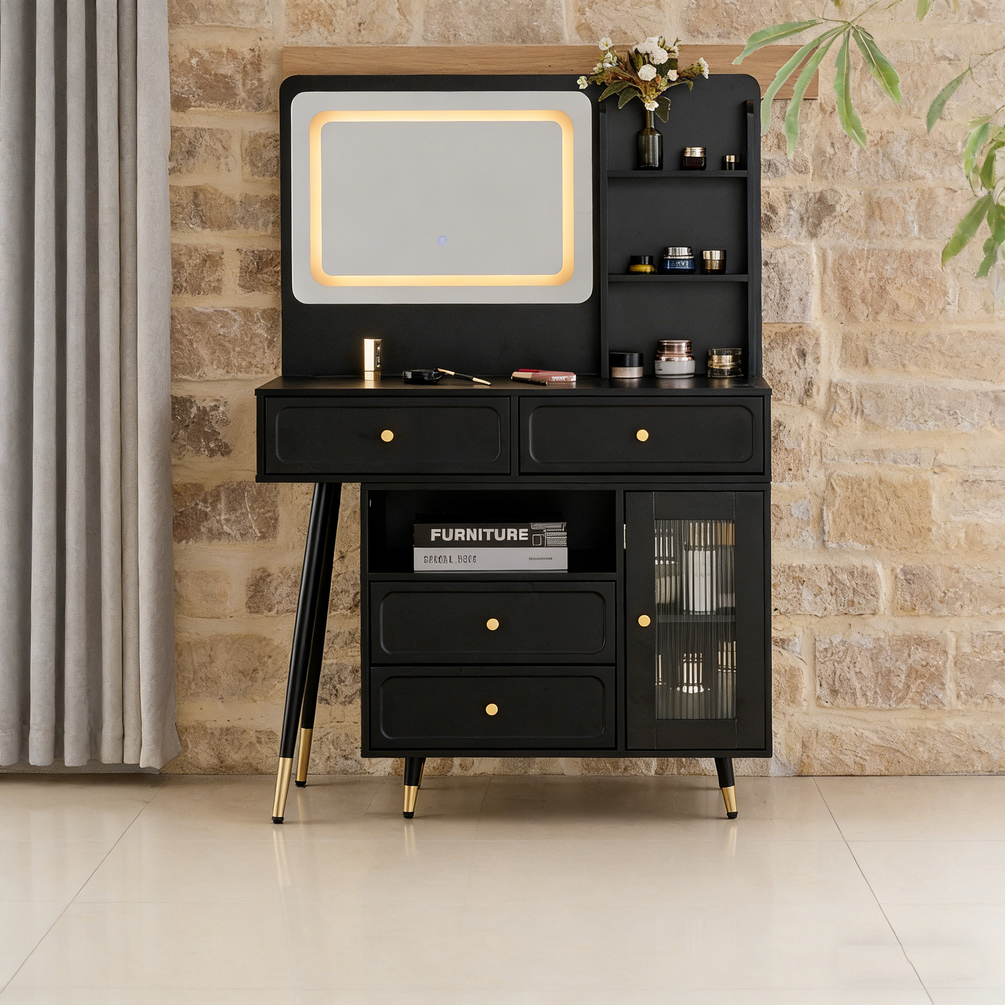 Ivy Bronx Modern Makeup Vanity Desk With Mirror And Lights, Retractable ...