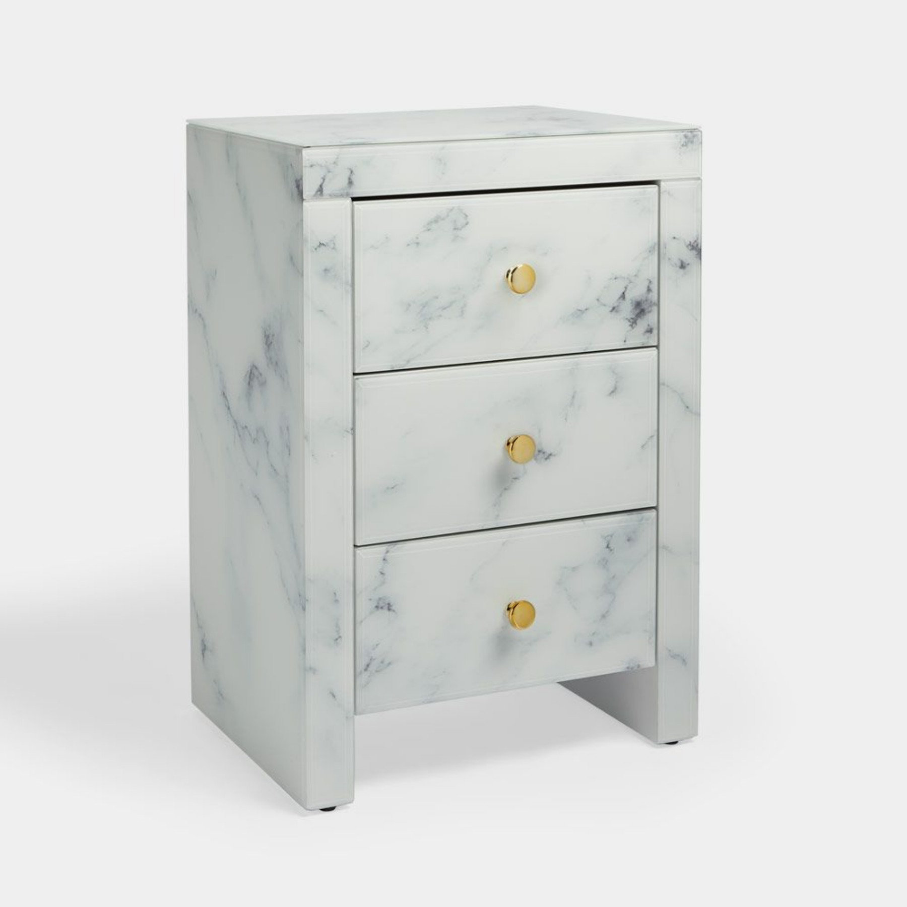Mercer41 Tempered Glass Nightstand, Marble Nightstand with 3 Drawers ...