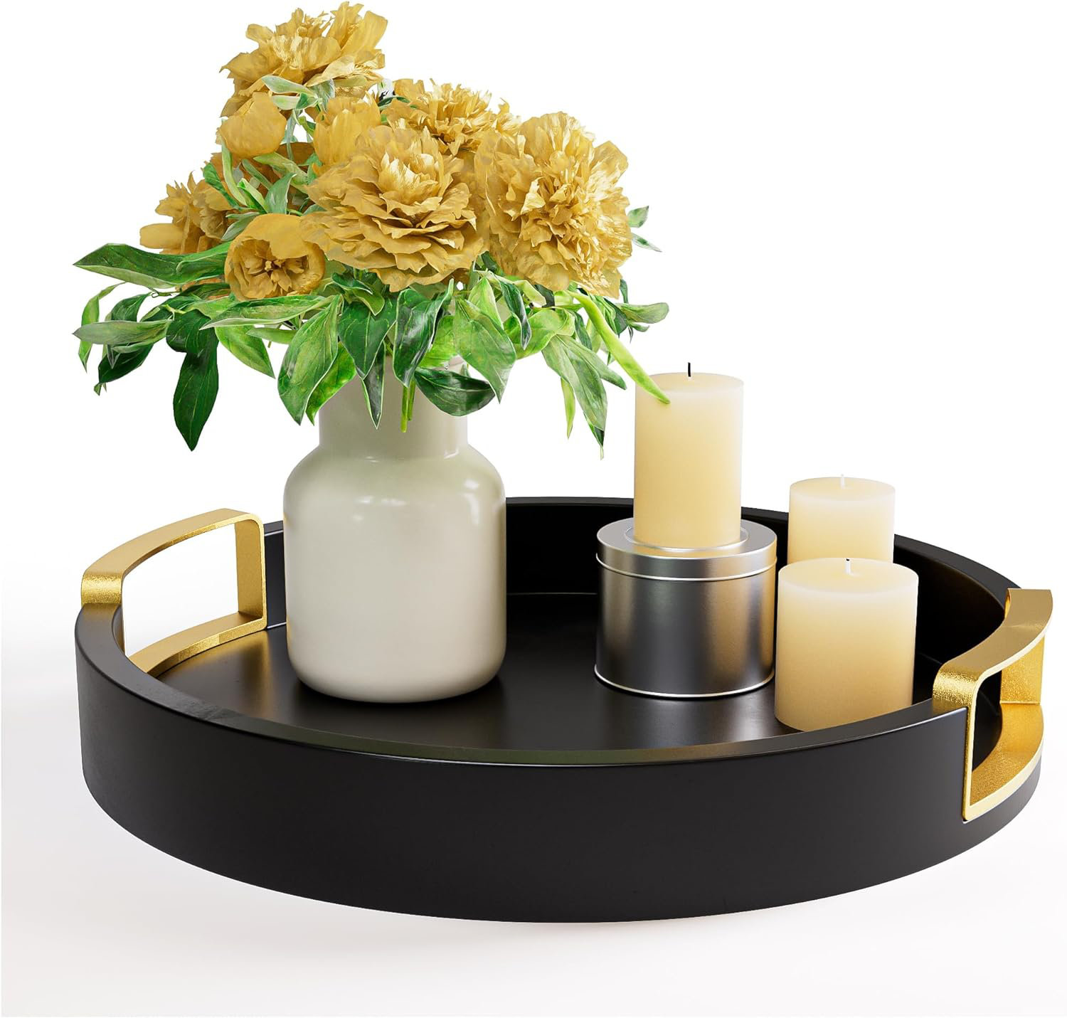 Latitude Run® Round Decorative Tray - 12" Round Black Tray With Gold ...
