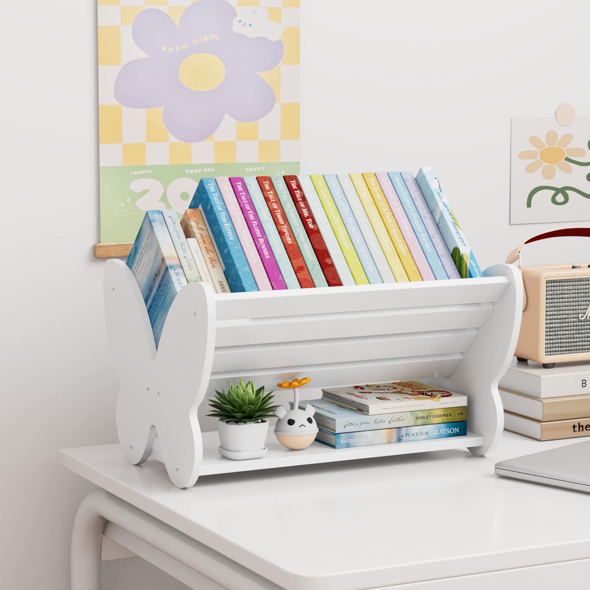 August Grove® White Butterfly Book Caddy V-type Desktop Storage ...