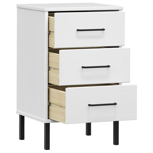 Ebern Designs Nightstand Bed Cabinet with 3 Drawers Bed Table Solid ...