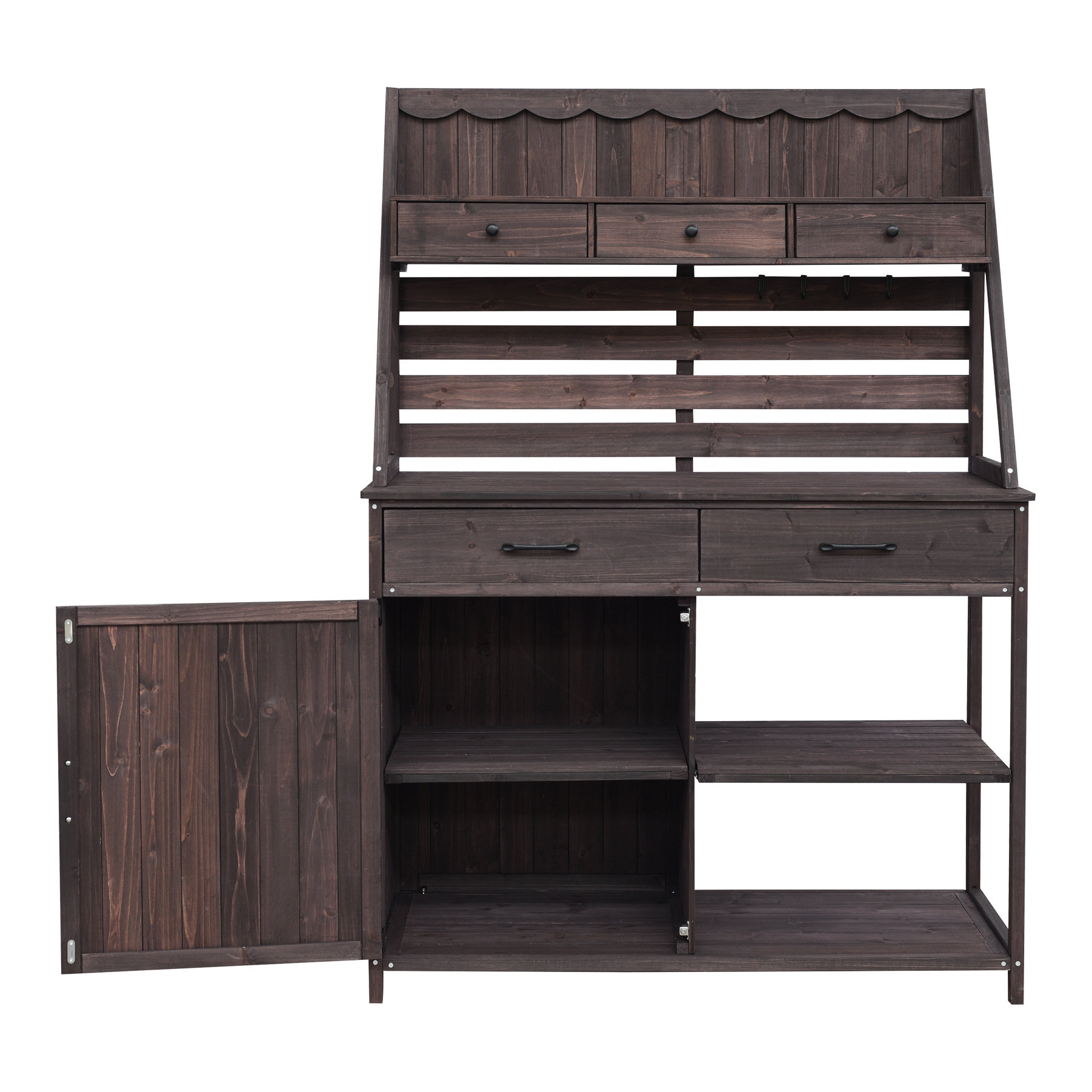 TUOXIN Brown Fir Wood Potting Bench With 1 Cabinet And 5 Drawers ...
