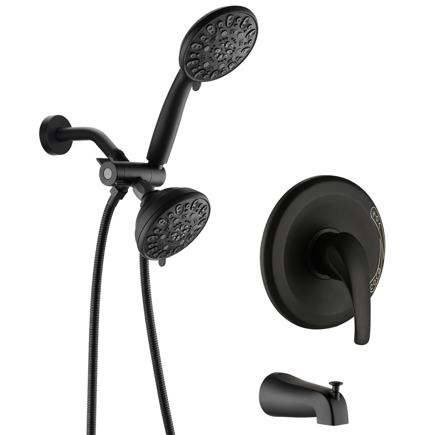 BoudoirBloom Matte Black Shower With High Dual . 7 Spray Patterns For ...