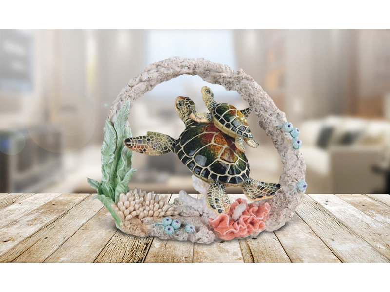 Bay Isle Home 9.5"W Green Sea Turtle with Baby Marine Life Figurine ...