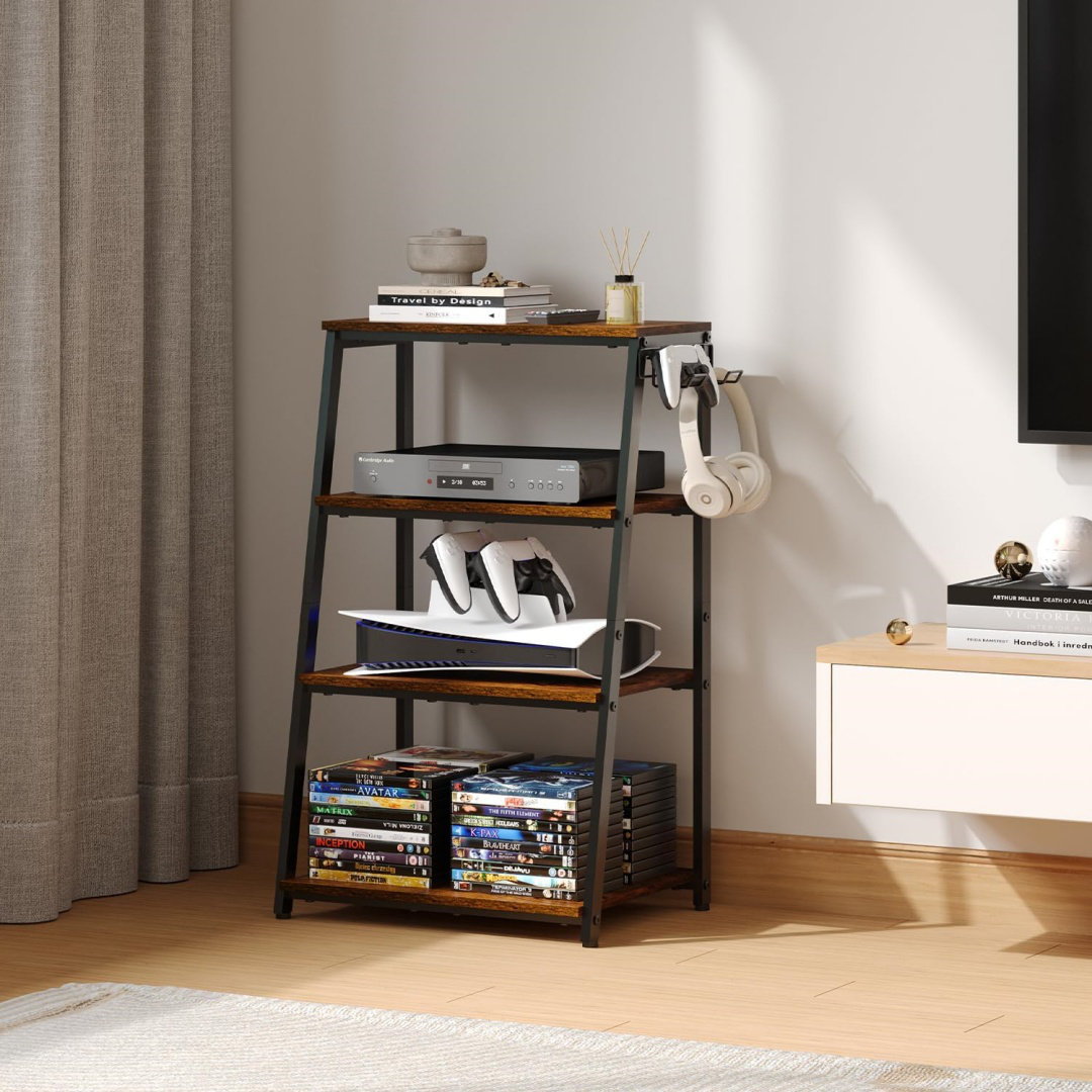 Latitude Run® 4-Tier AV Media Stand With 2 Hooks, Heavy Duty Stereo ...