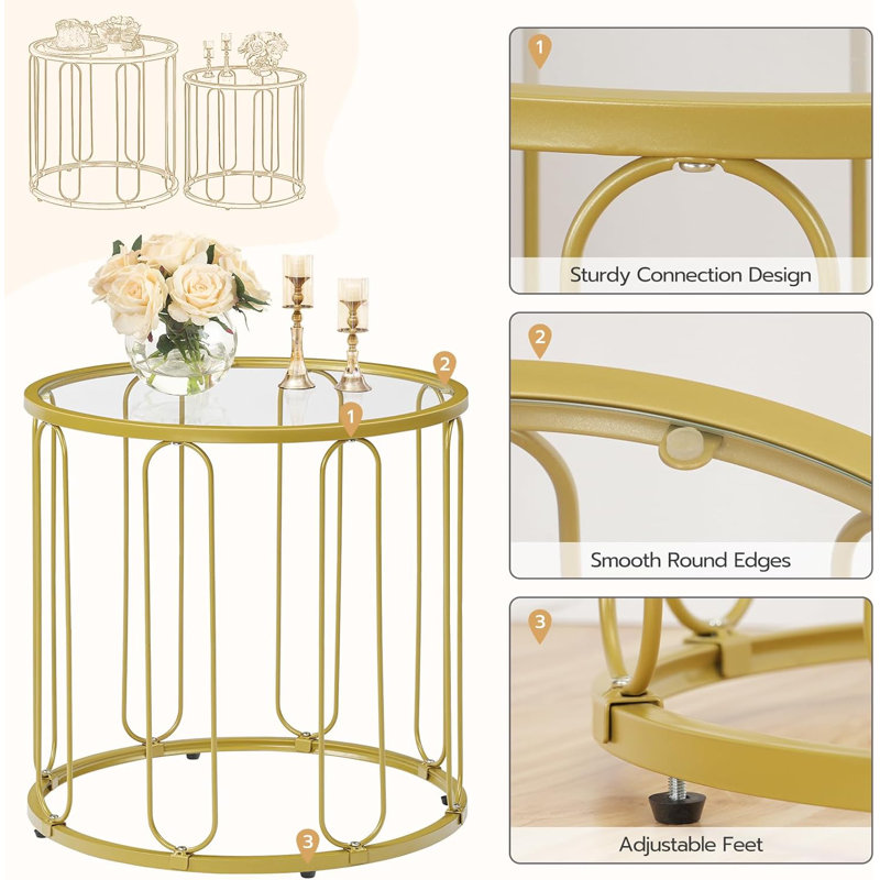 Mercer41 Stearns Round Coffee Side Table with Glass Top | Wayfair