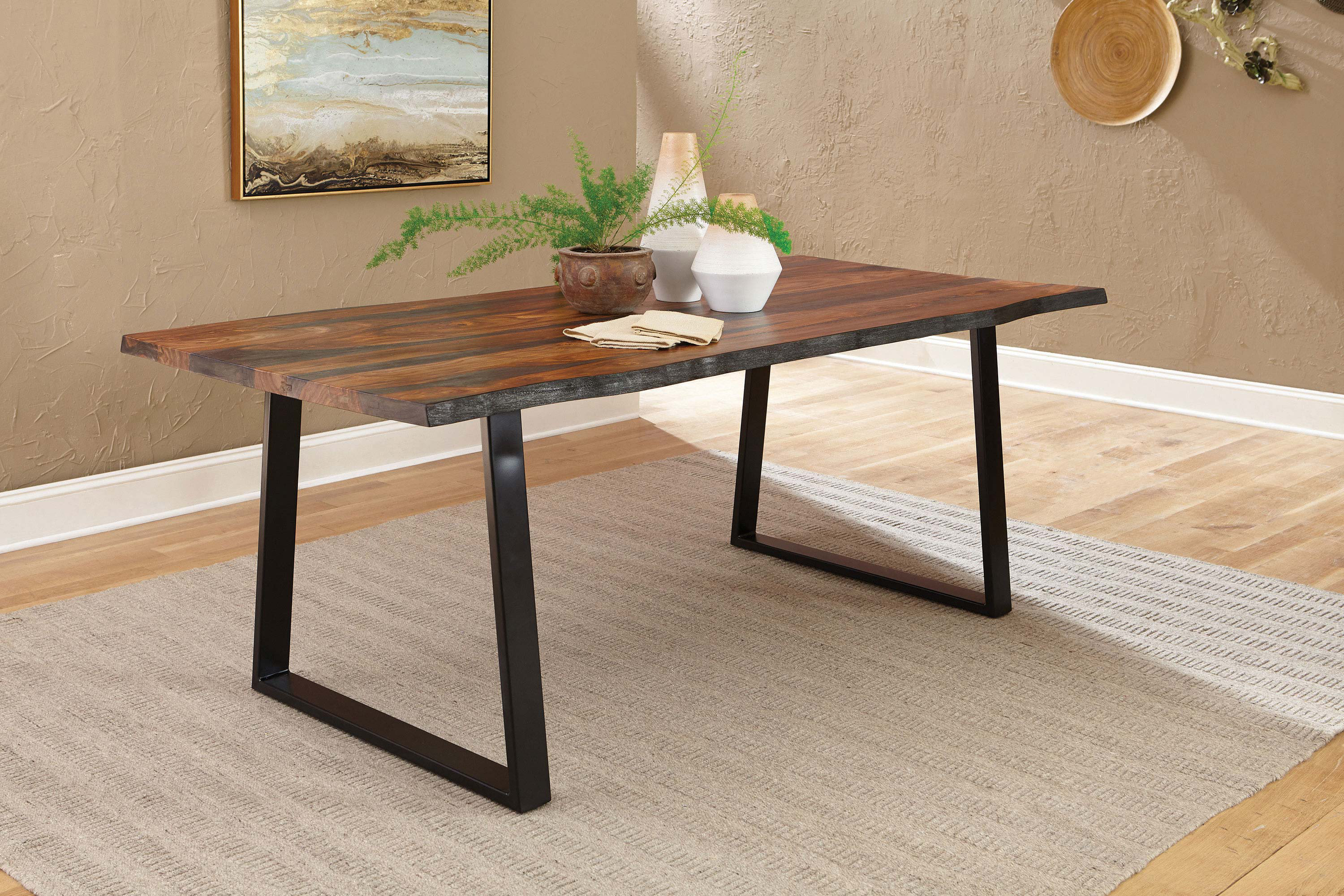 17 Stories Ditman 80-Inch Live Edge Dining Table Grey Sheesham ...
