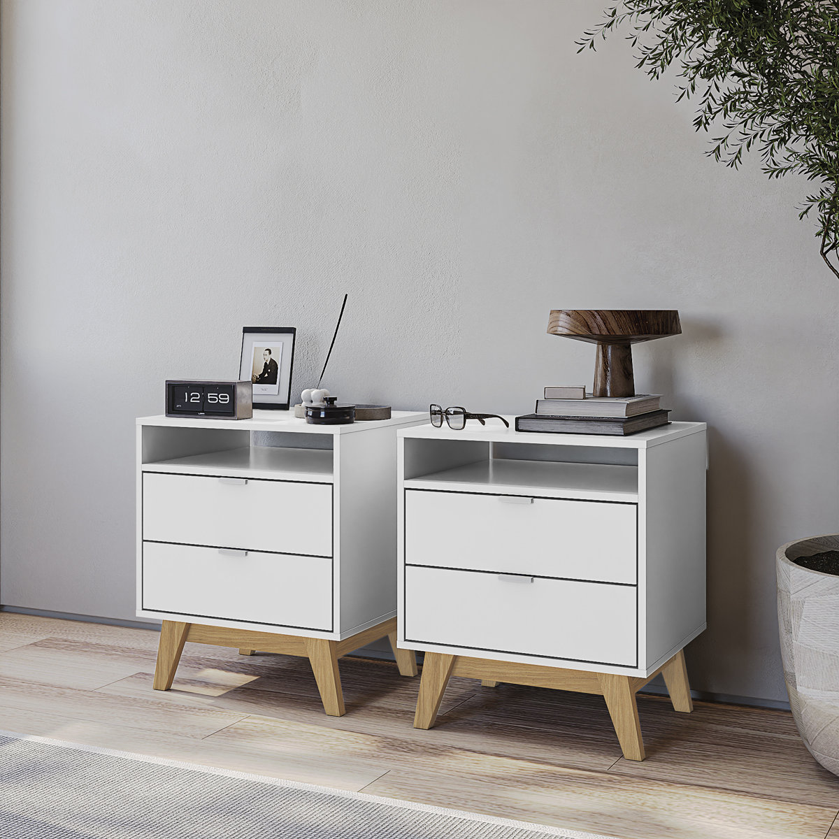 George Oliver Norlin 2-Drawer Nightstand Set – Modern Bedside Tables ...