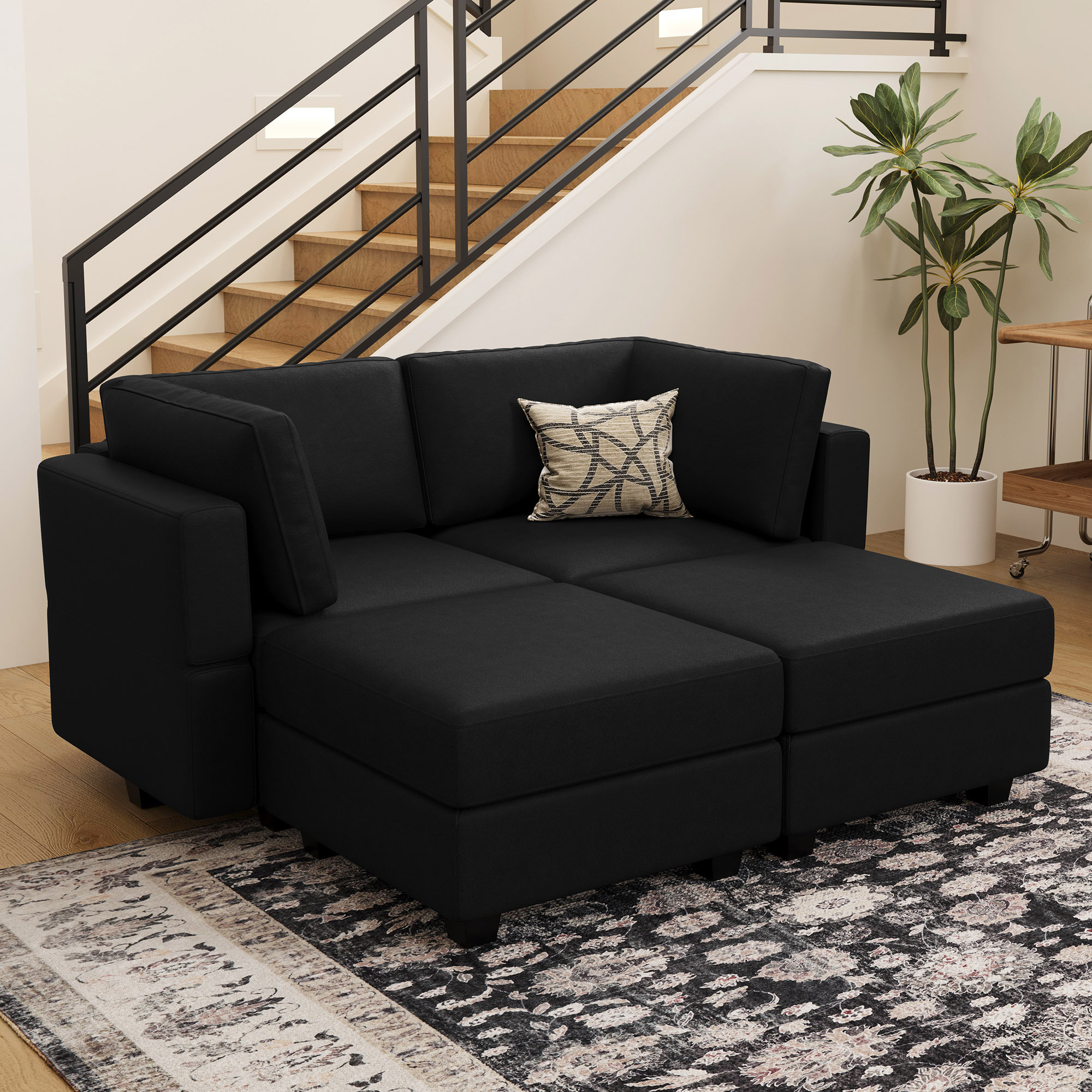 Hokku Designs Ancram 4-Seats Faux Leather Small Sofa Bed Memory Foam ...