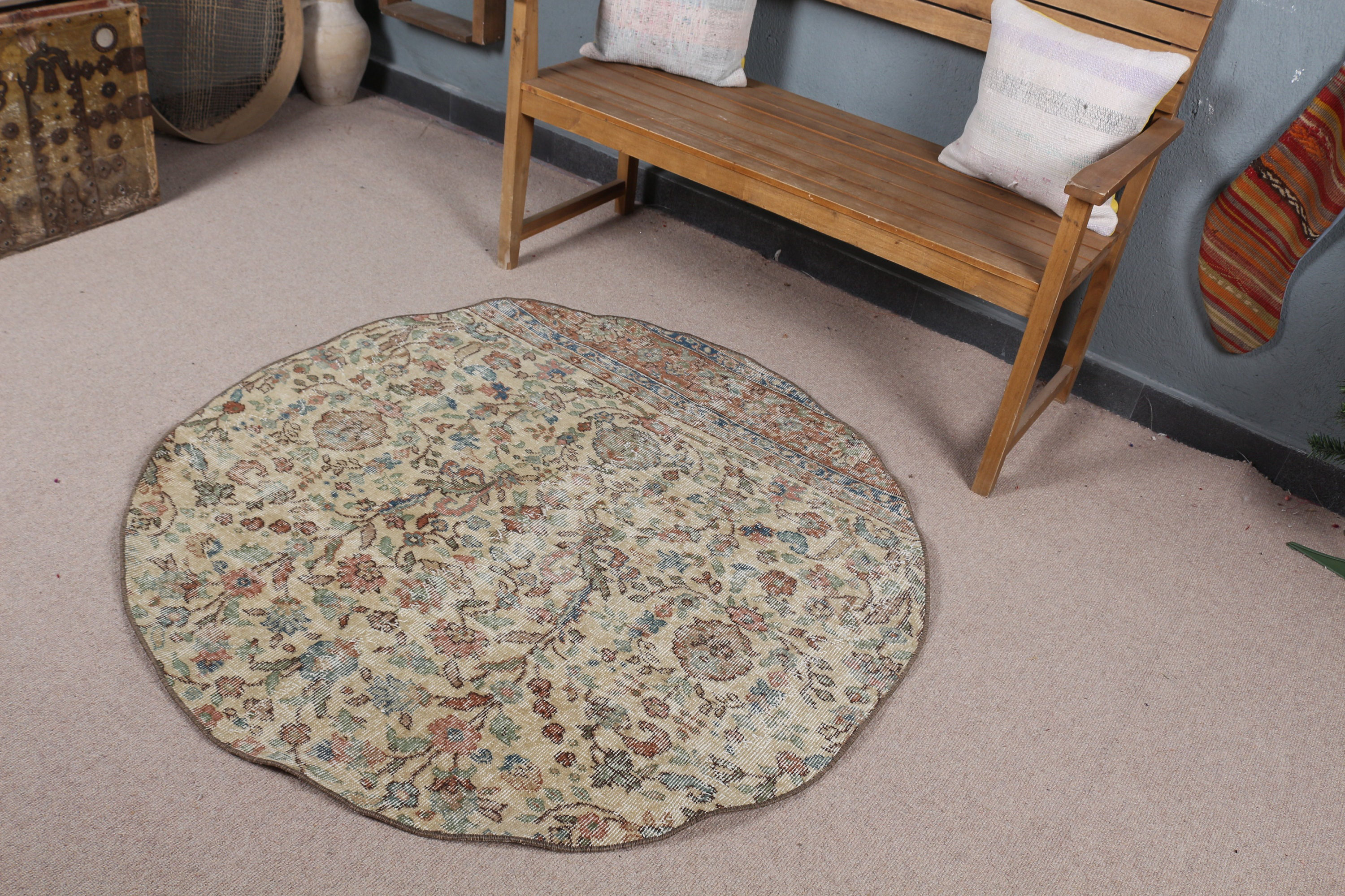 Bungalow Rose Vintage Round Turkish Accent Rug In Soft Pastel Colors ...