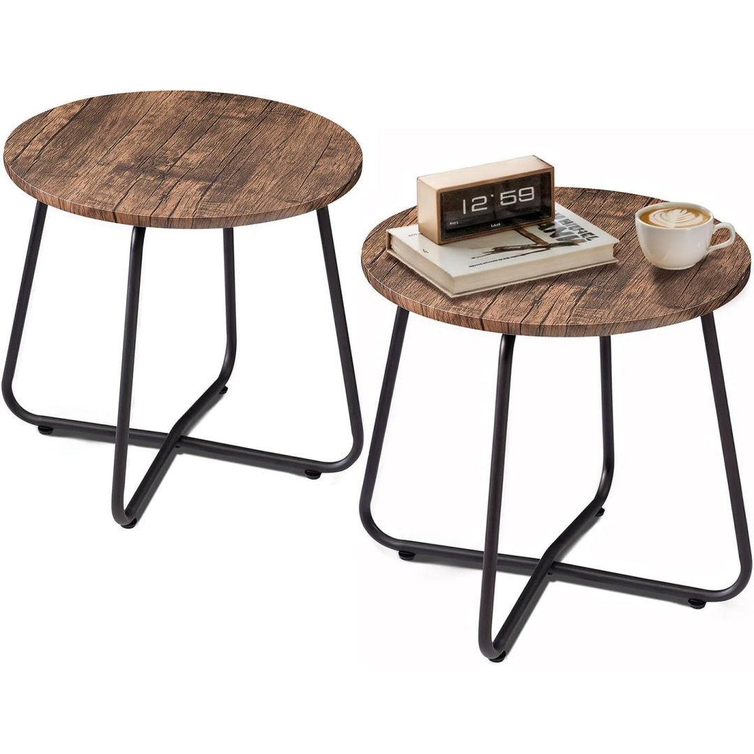 17 Stories 2 Set Outdoor Side Table,17.7 Inch Small Round Patio Table ...
