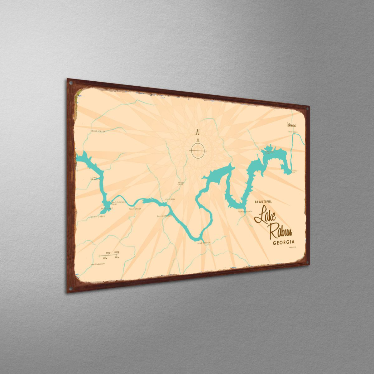 Breakwater Bay Lake Rabun Georgia Map Rustic Metal Art Print - by ...