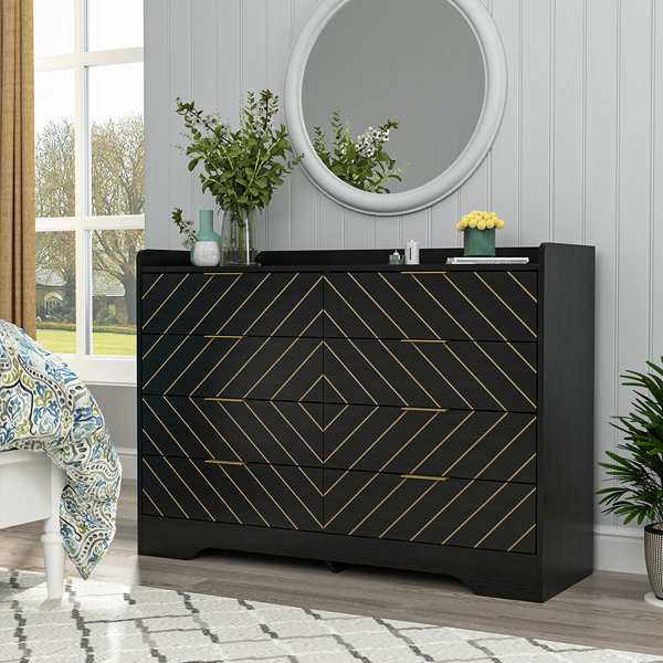 Ebern Designs 47"W 8-Drawer Double Dresser With Changeable Finish ...