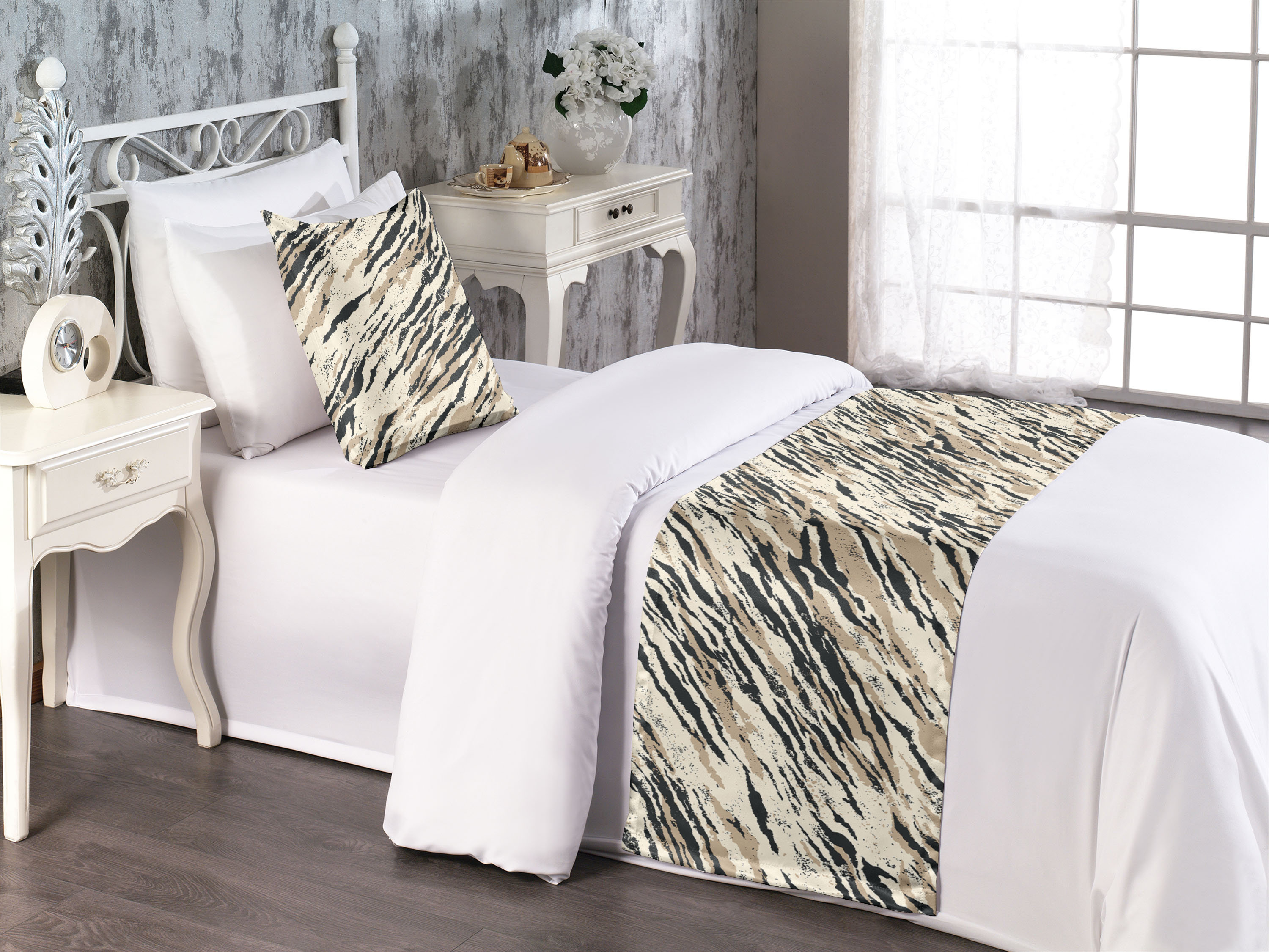 Ambesonne Abstract Modern Art Bed Runner Set Grunge Stripes Warm Taupe ...