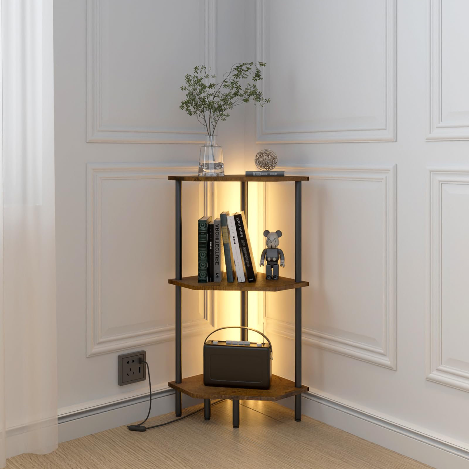 Ivy Bronx 4-Tier Corner Bookcase with LED Light | Wayfair