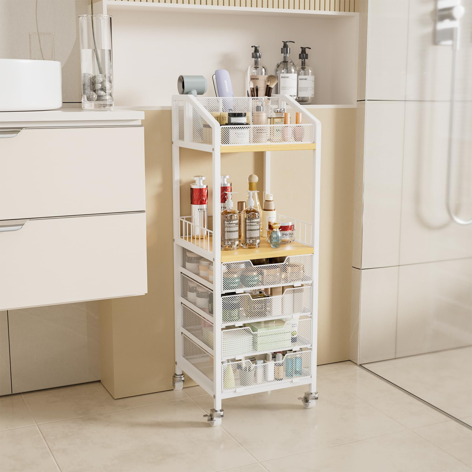 Co-t Makeup Organizer Cart With 4 Drawers - Rolling Cosmetic Storage ...