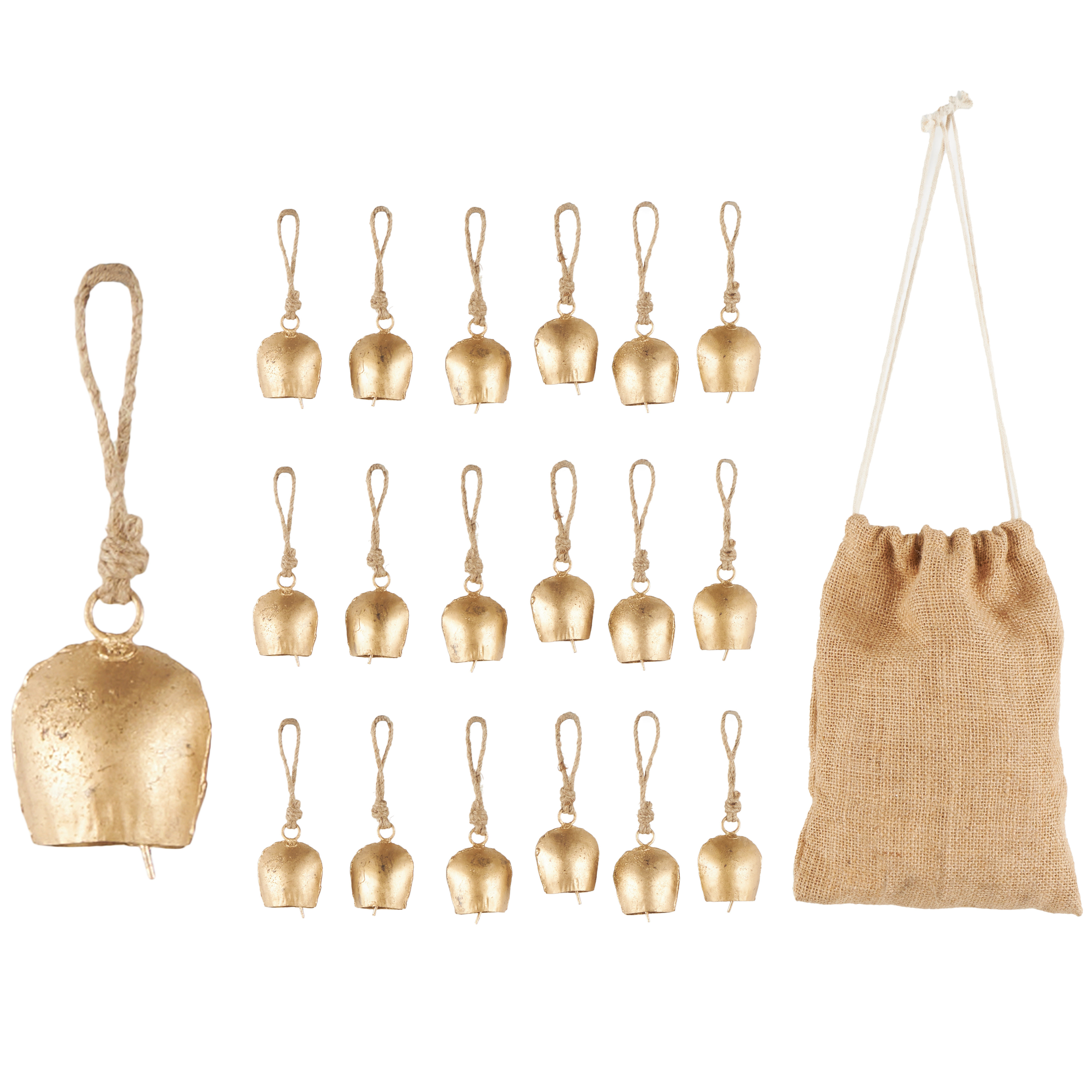 August Grove® Metal Vintage Rustic Indoor Outdoor Gold Decorative Bells ...