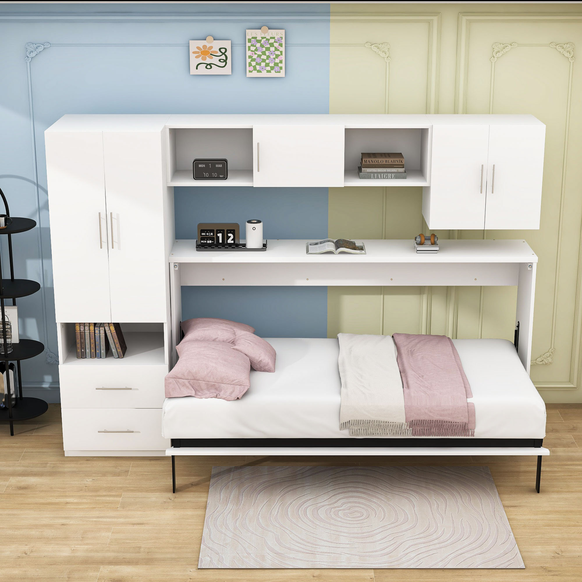 A & S SUPPLIERS, INC. Twin Size Murphy Bed with Built-in Table and ...