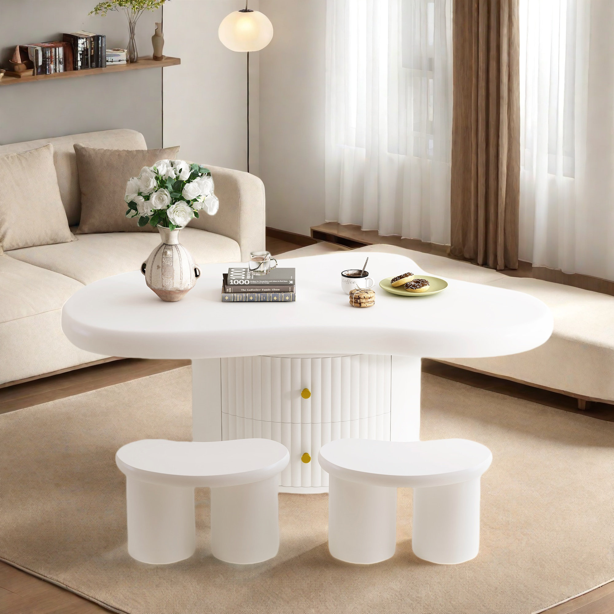Ivy Bronx Modern Rectangle Coffee Table Set With Modular L-shape Design ...