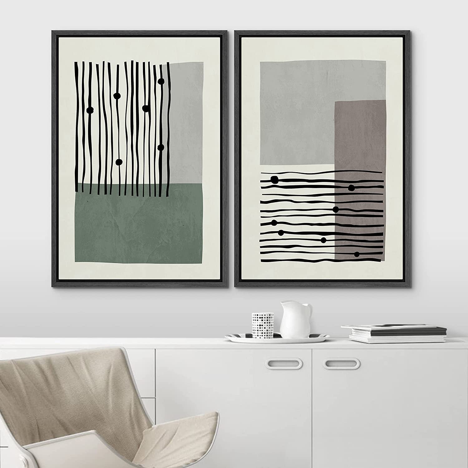 IDEA4WALL Framed Wall Art Print Set Green Gray Geometric Color Block ...