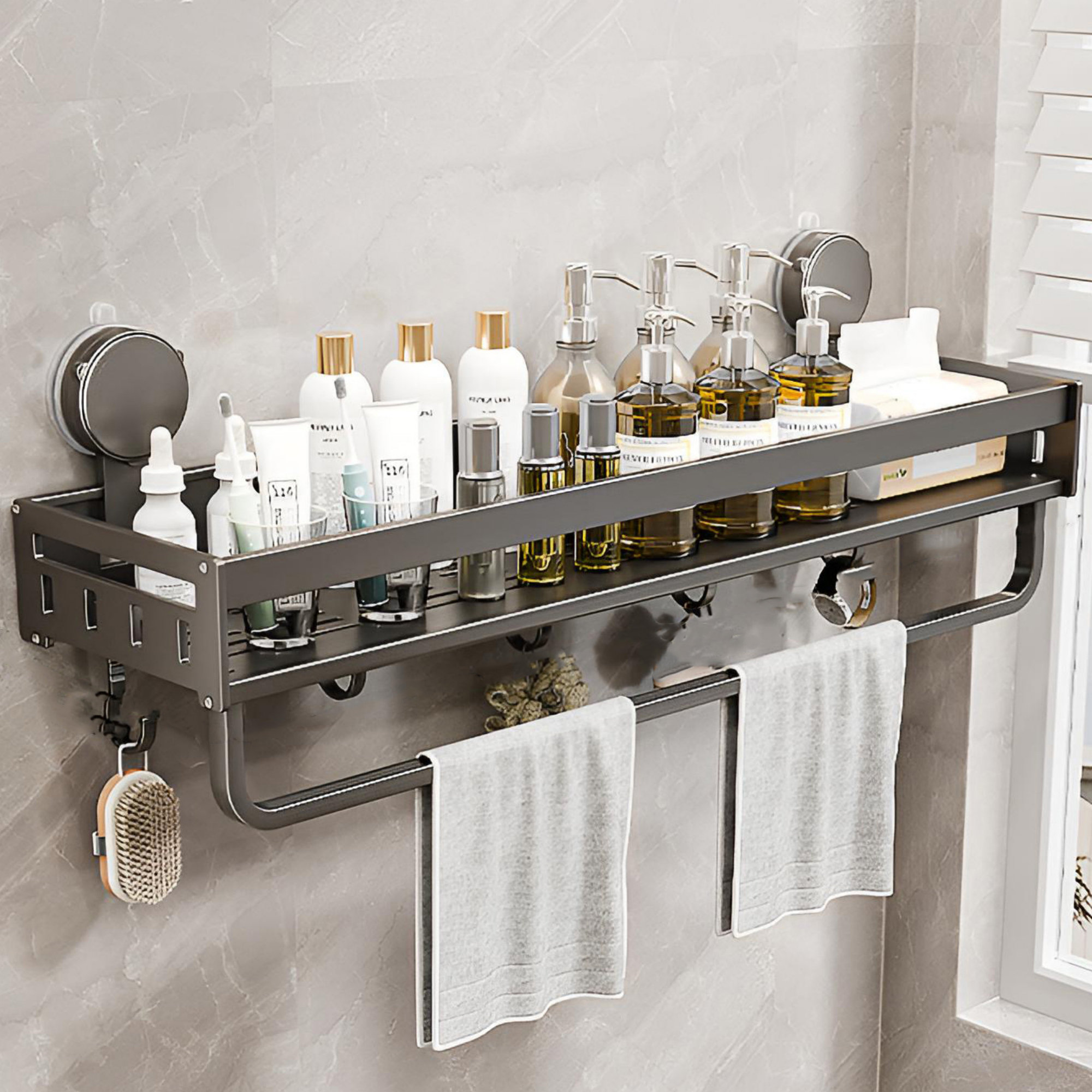 Rebrilliant Suction Cup Non Perforated Bathroom Storage Rack, Bathroom ...