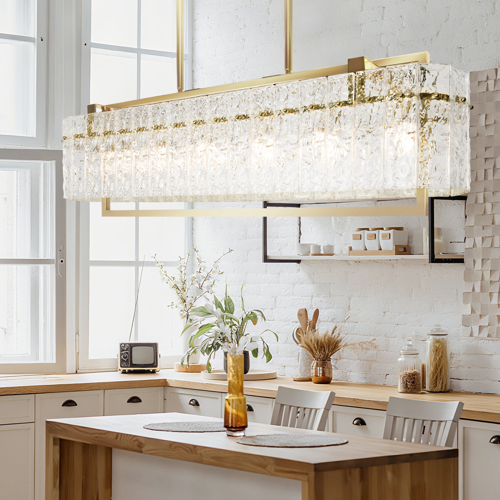 Mercer41 6 Lights Rectangle Crystal Chandeliers For Dining Room, 39 ...