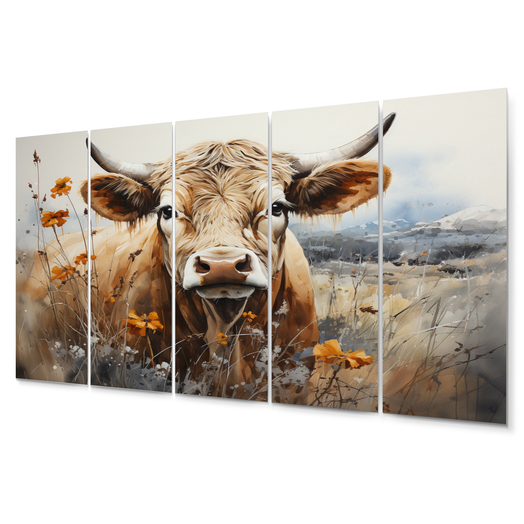 Design Art Cow In The Meadow III - Animals Metal Art Print Set | Wayfair