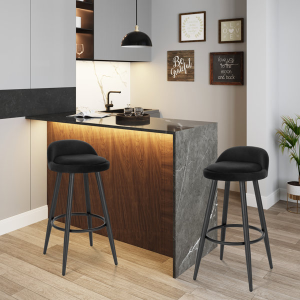 Fairmont Park Bar Stools Set Of 2 Velvet Seat Bar Chairs Breakfast ...