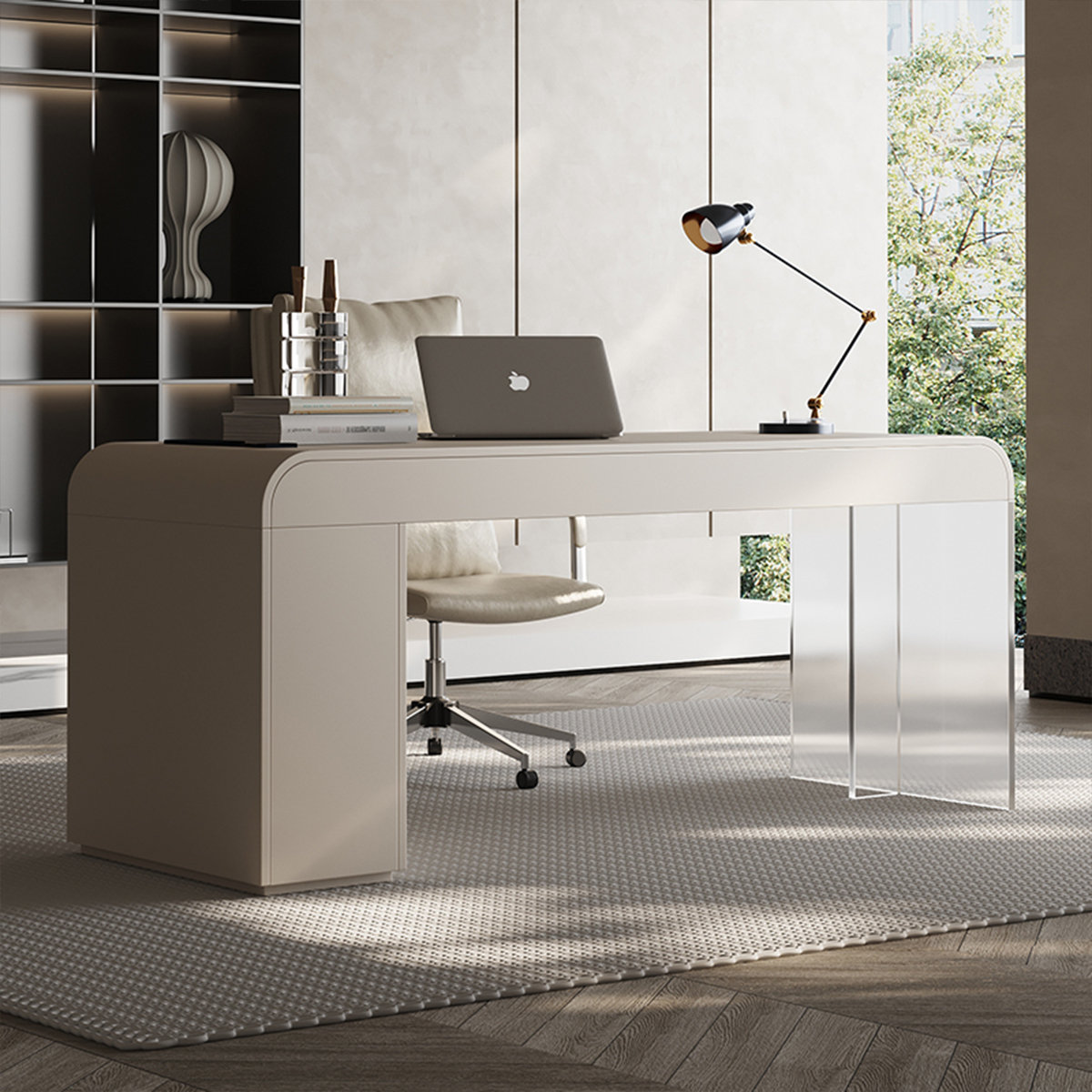 Isla Hopping Modern Minimalist Beige Solid Wood Desk | Wayfair