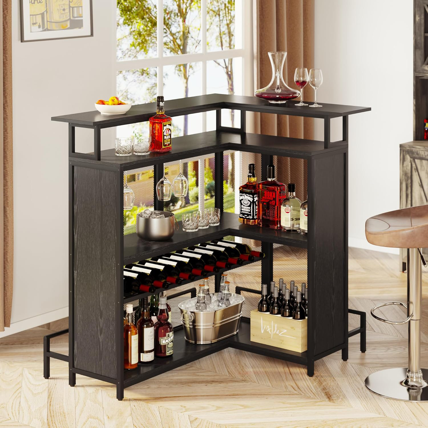 ATC CABINETS L Shaped Mini Home Bar Unit for Living Room with Music ...